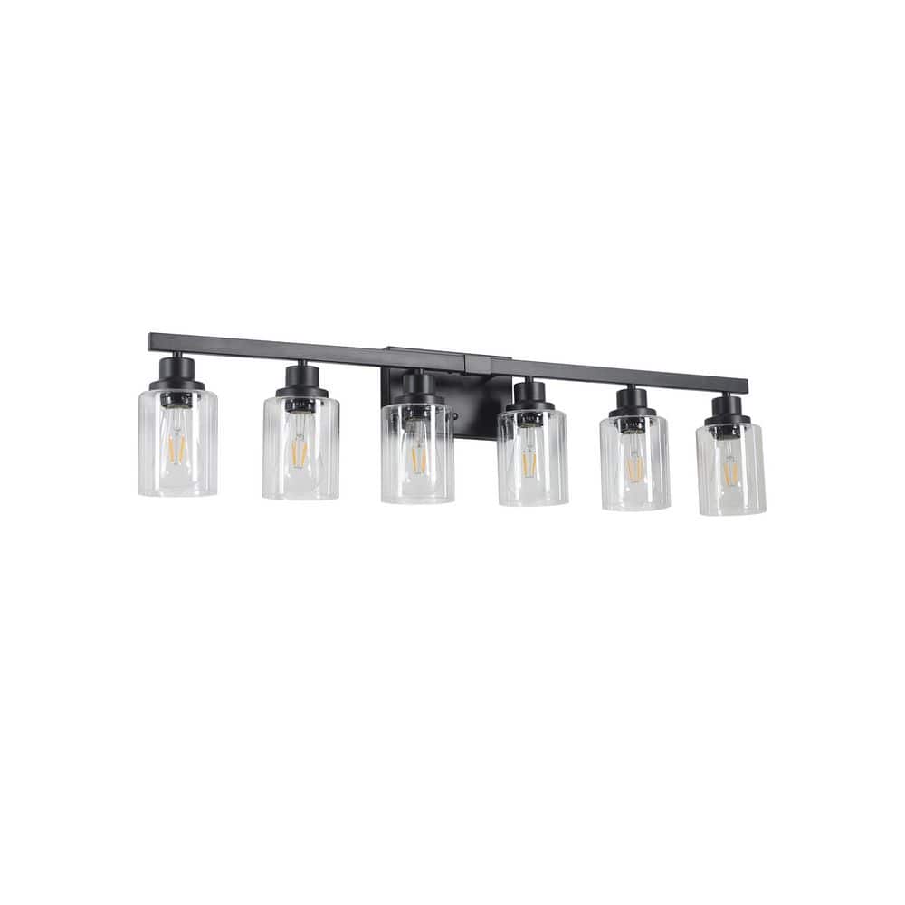 WELLFOR 6 Black Vanity Light with Clear Glass Shade(bulbs not included ...