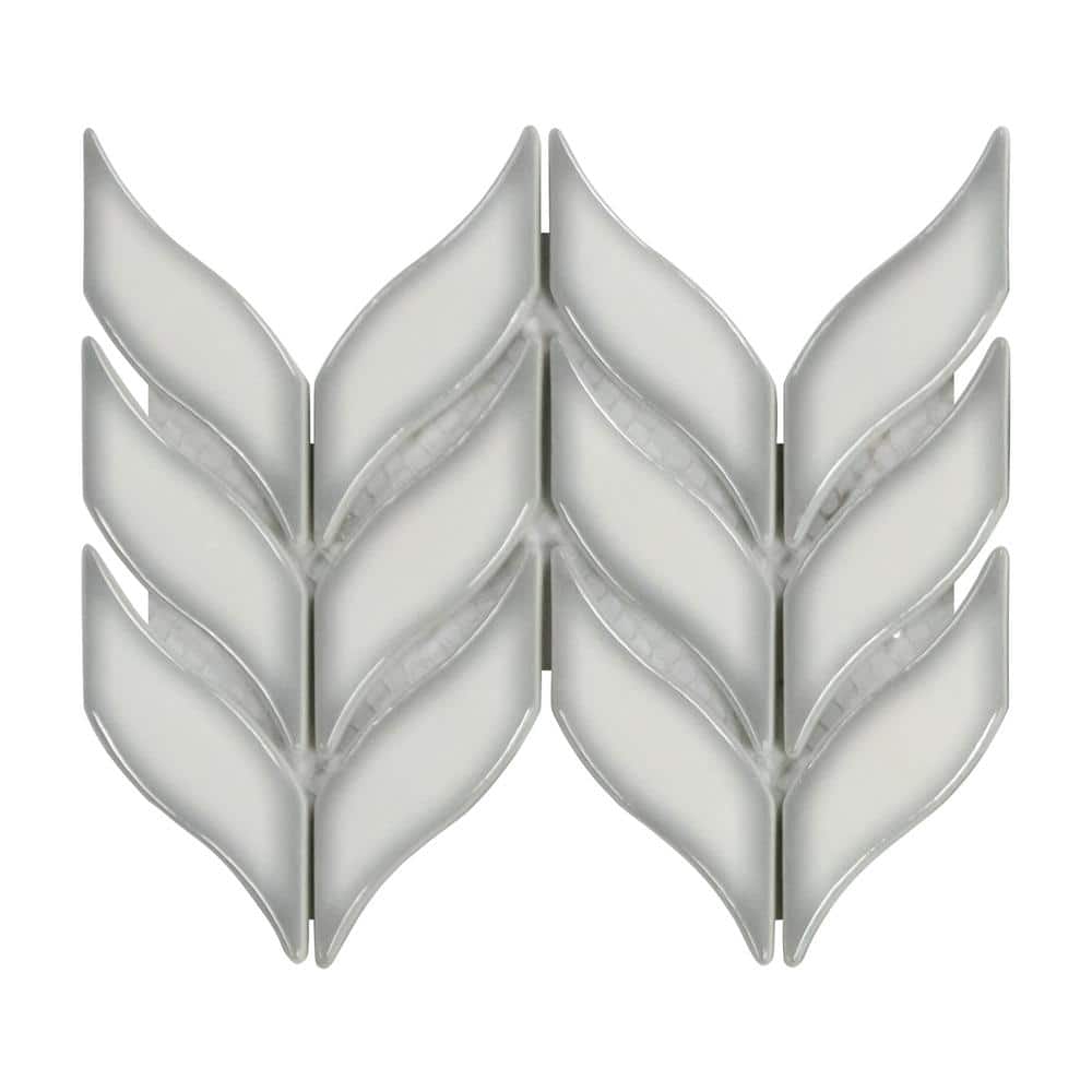 sunwings Glazed White 6 in. x 6 in. Leaf Waterjet Recycled Glass Marble ...