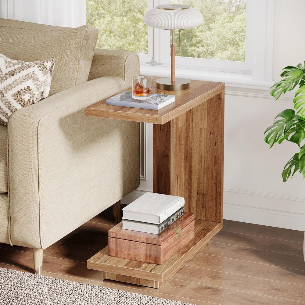 BYBLIGHT Kerlin 23.6 in. W Brown Wood End Side Coffee Table Bedside ...