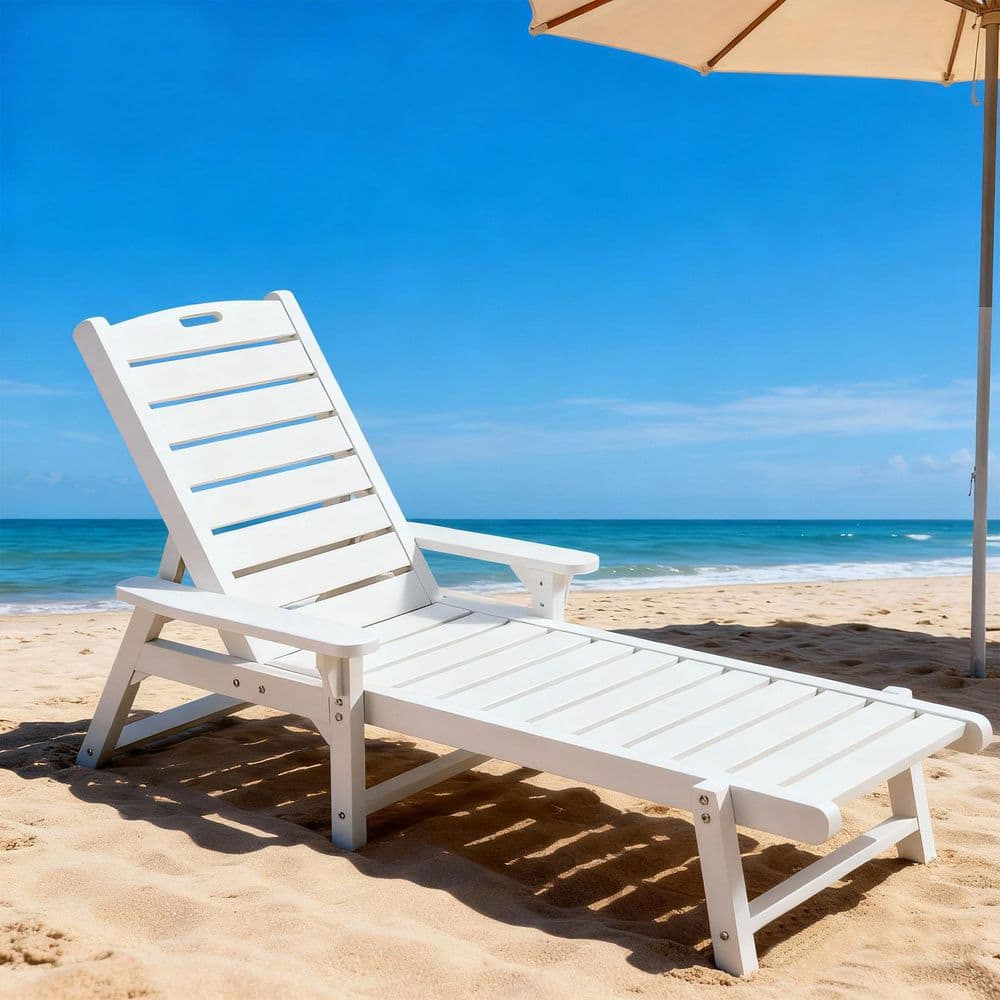 Eongdn White Plastic Adjustable Outdoor Patio Chaise Lounge Armchair ...