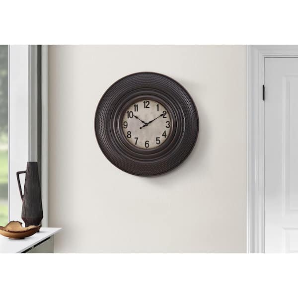 20 in. Round Transitional Antique Brown Analog Wall Clock CKJY2510-AB ...