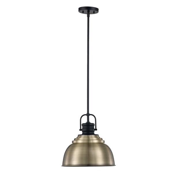 Monteaux Lighting Monteaux 1-Light Black Pendant with Antique Gold ...