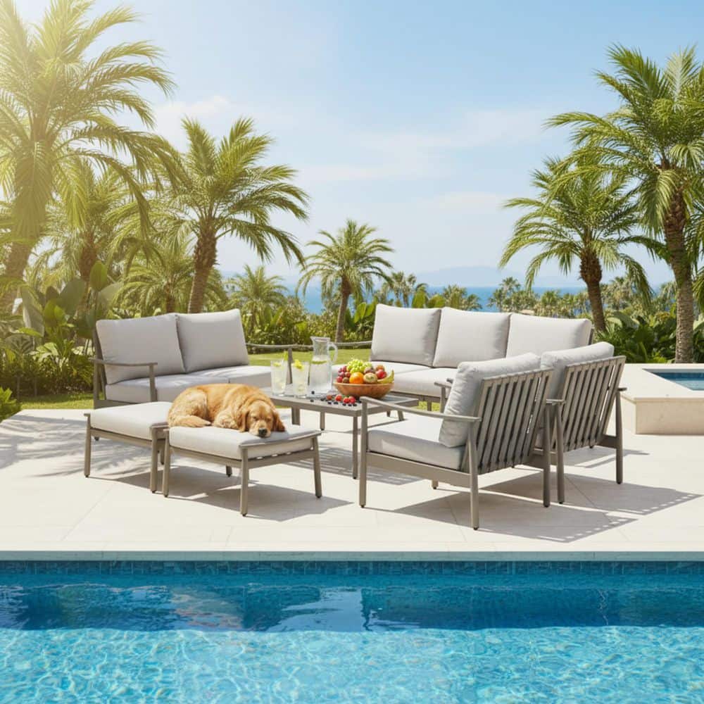 Mondawe 7-Piece Aluminum Patio Conversation Set with Weather-Resistant ...