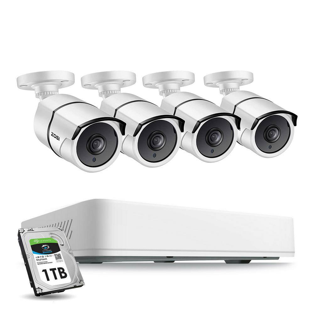 ZOSI 8-Channel 1080p 1TB DVR Security Camera System with 4 Wired Bullet ...