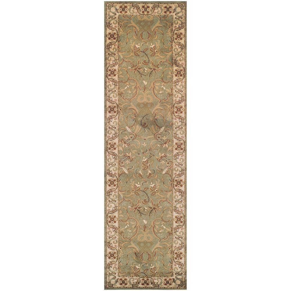 SUPERIOR Heritage Green 2 ft. x 3 ft. Floral Scroll Polypropylene Area ...