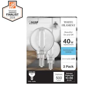 Feit Electric 40-Watt Equivalent G16.5 Globe Dimmable White Filament ...