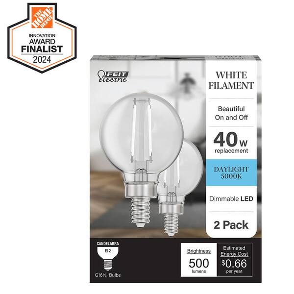 Feit Electric 40-Watt Equivalent G16.5 Globe Dimmable White Filament ... Feit Electric 40-Watt Equivalent G16.5 Globe Dimmable White Filament ...
