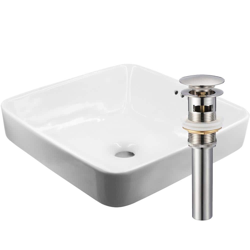 Novatto 16.75 in. Square Drop-In Bathroom Sink in White Porcelain with ...