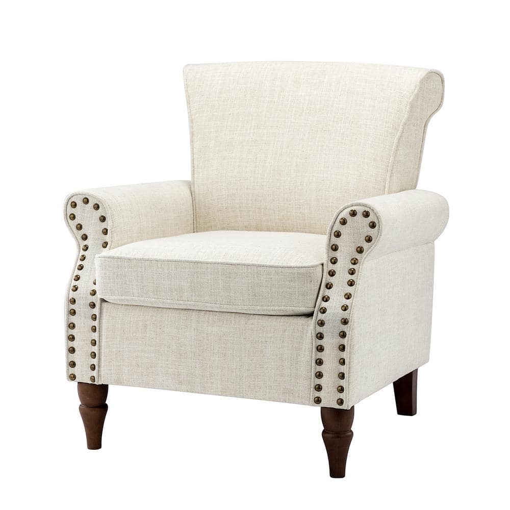 JAYDEN CREATION Macedonia Ivory ArmChair with Nailhead Trim CHWH0479 ...