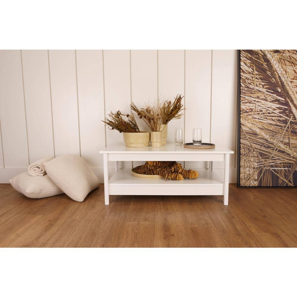 Bertolini Oasis 37 in. White Rectangle Wood Coffee Table with Bottom ...