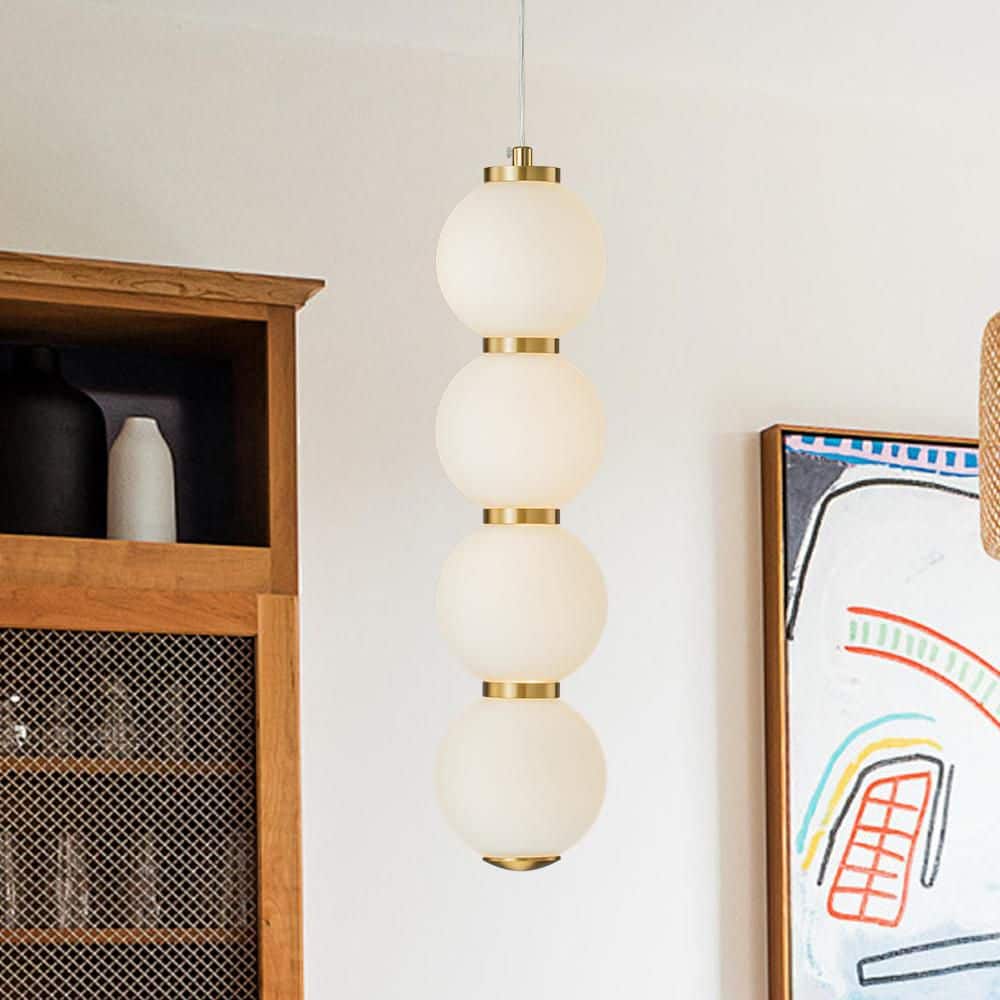 HUOKU Beeuu 1-Light Brass Integrated LED Beaded Chandelier Abacus ...