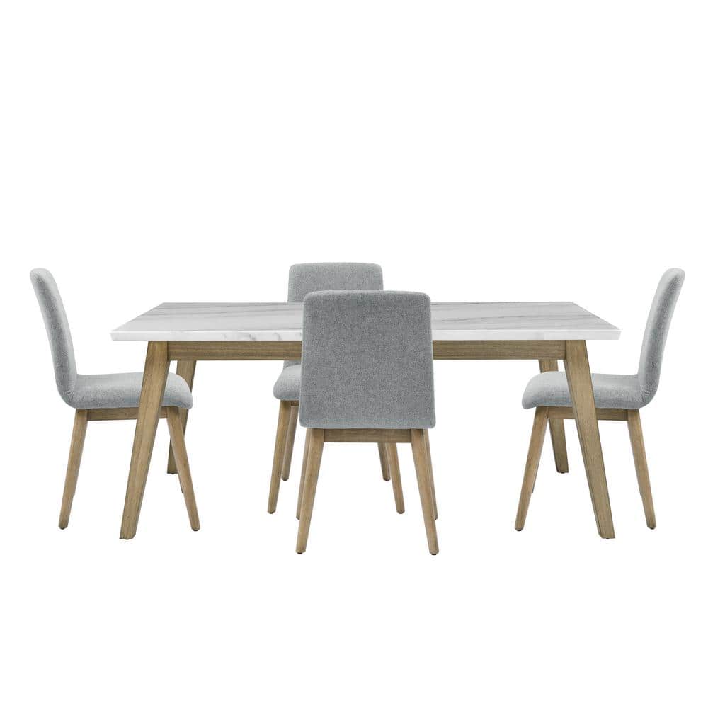 Steve Silver Vida White Marble Dining Set with 4 Gray Upholstered Side ...
