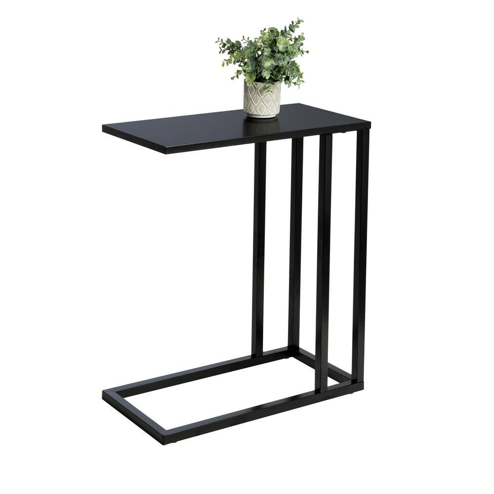 Honey-Can-Do 20 in. Black 24 in. H C-Shape MDF End Table with Steel ...