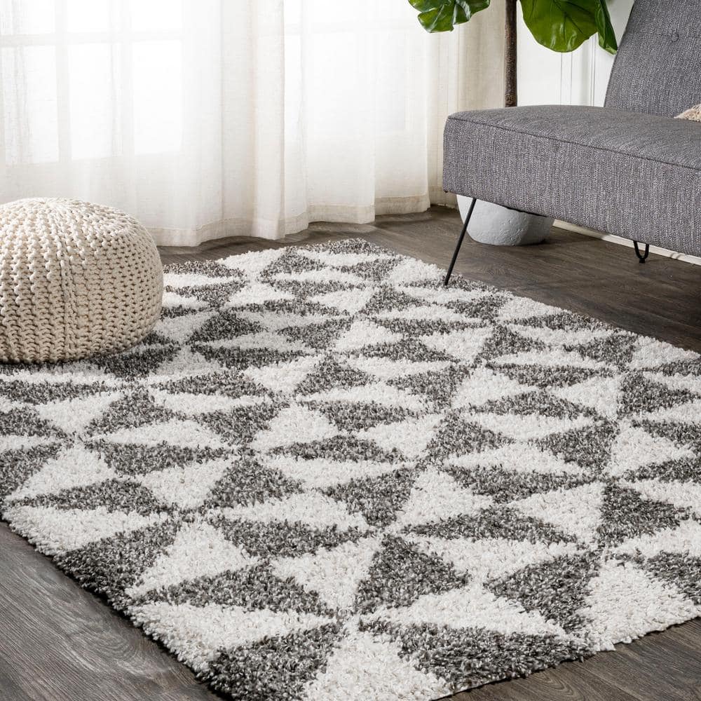 JONATHAN Y Alcudia Geometric Shag Beige/Dark Gray 8 ft. x 10 ft. Area ...