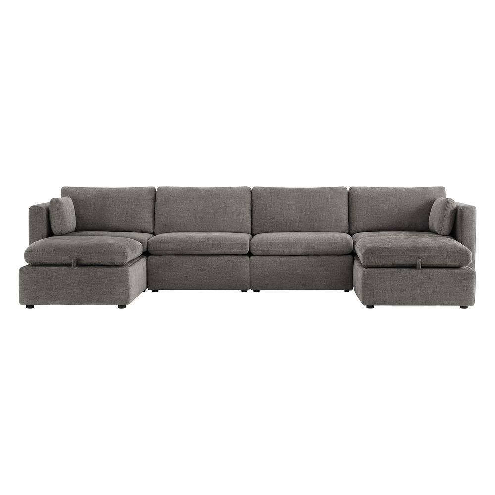 Spruce & Spring Rhea Straight Arm 6-Piece Fabric Modular Sectional in Fossil Gray SS8012 ...