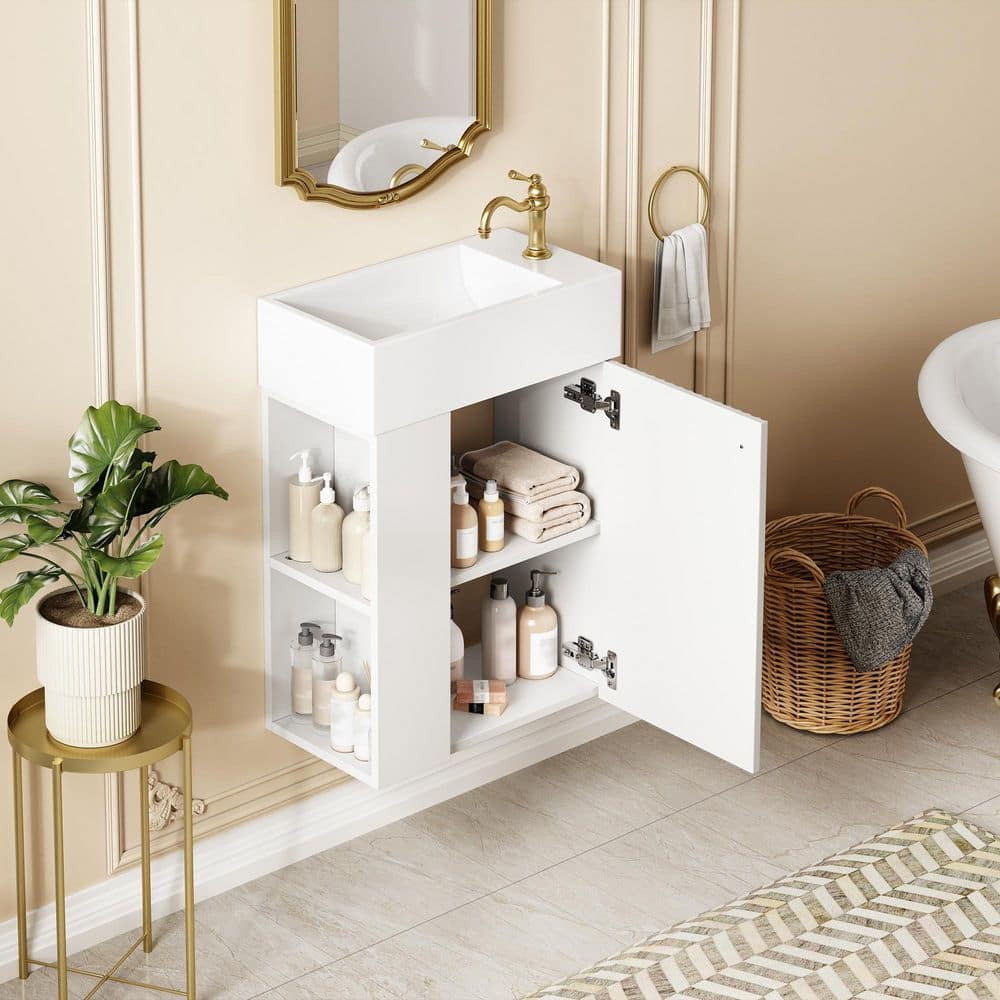JEAREY Modern Floating Bathroom Vanity with Resin Basin, Left Side ...