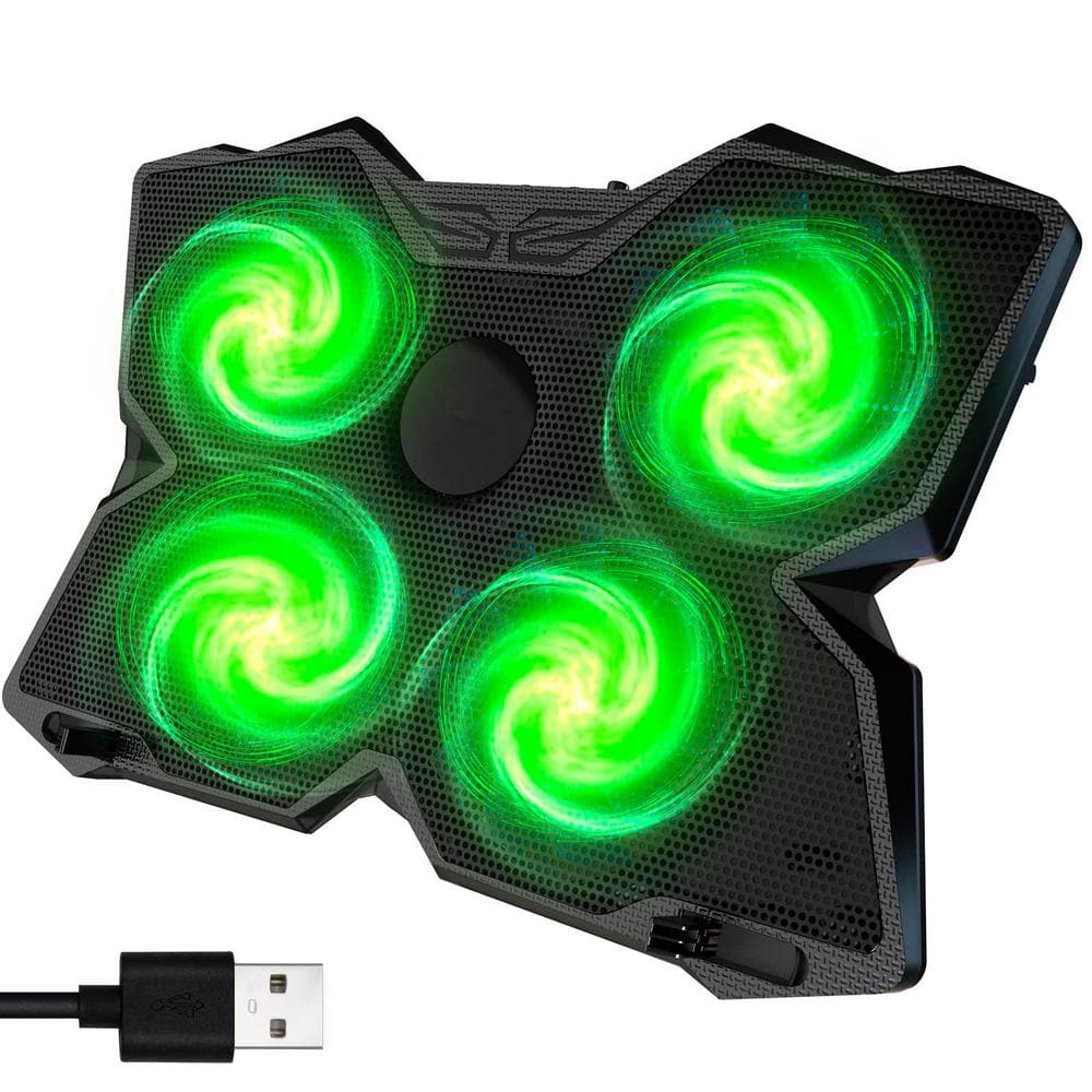 EKIEUDL Powerful USB Cooling Pad in Black with Green Fan and Lights 1 ...