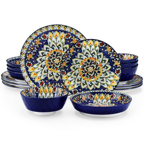 vancasso 16-Piece Dark-blue Porcelain Dinnerware Set Service for 4 ...