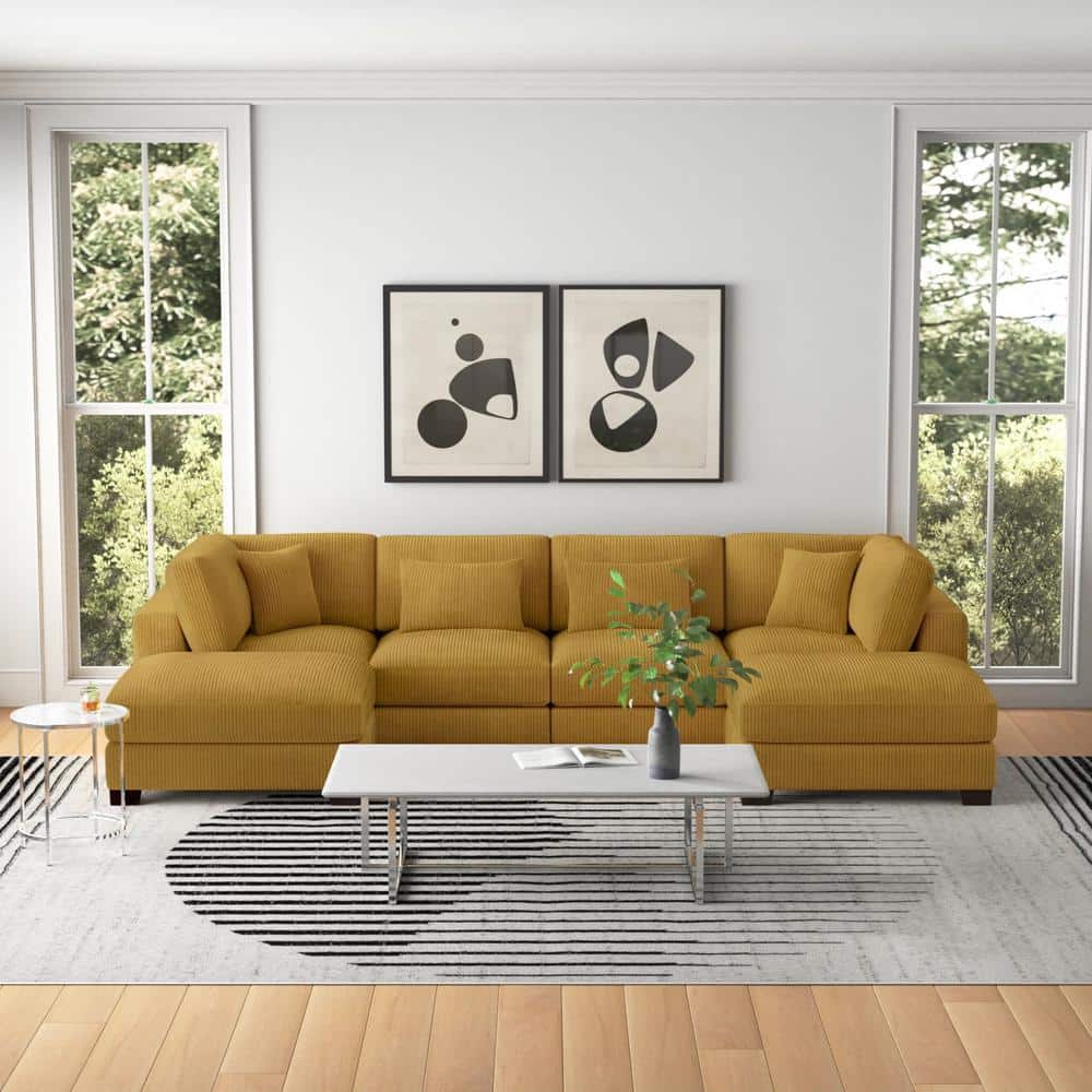 Monland 144 in. Square Arm Polyester Corduroy U-Shaped Modular Chaise ...