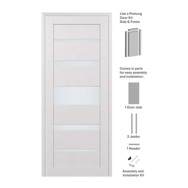 Belldinni Kina 24 in. x 80 in. Left-Hand 5-Lite Frosted Glass Solid ...