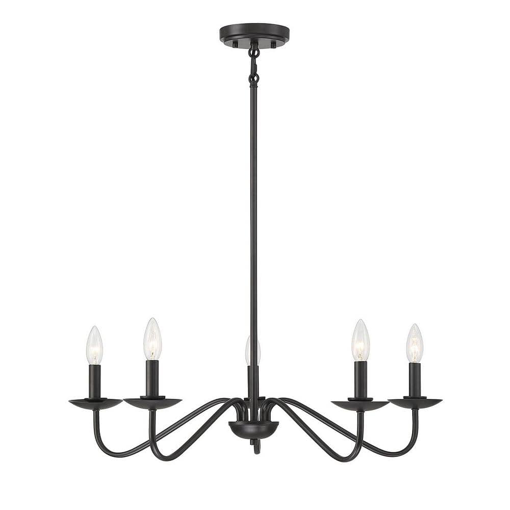 TUXEDO PARK LIGHTING 28 in. W x 7 in. H, 5-Light Matte Black Modern Chandelier with No Bulbs ...