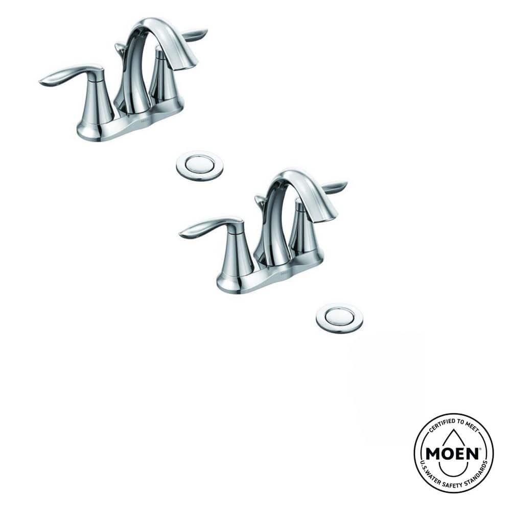MOEN Eva 4 in. Centerset 2-Handle High-Arc Bathroom Faucet in Polished ...