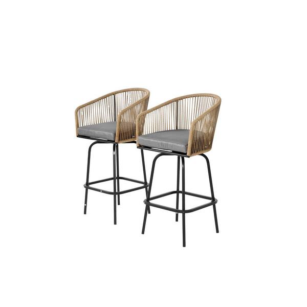 Flynama 2-Piece All Weather Wicker Outdoor Serving Bar Set in Gery with ...