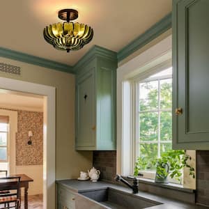 CLAXY 11.6 in. 3-light Vintage Scalloped Gold Base Flush Mount with ...