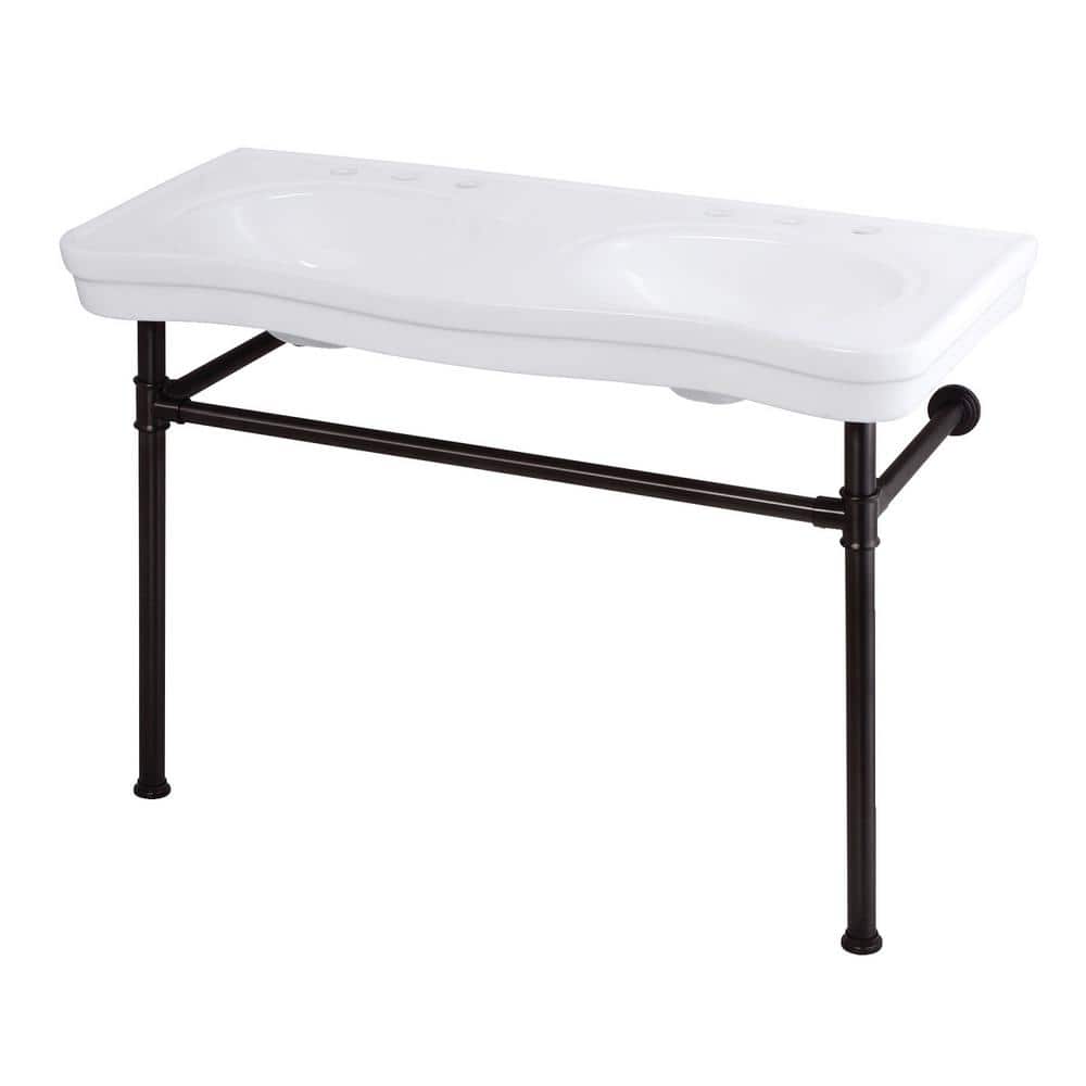 Kingston Brass Imperial Console Table Combo in White with Metal Legs in ...