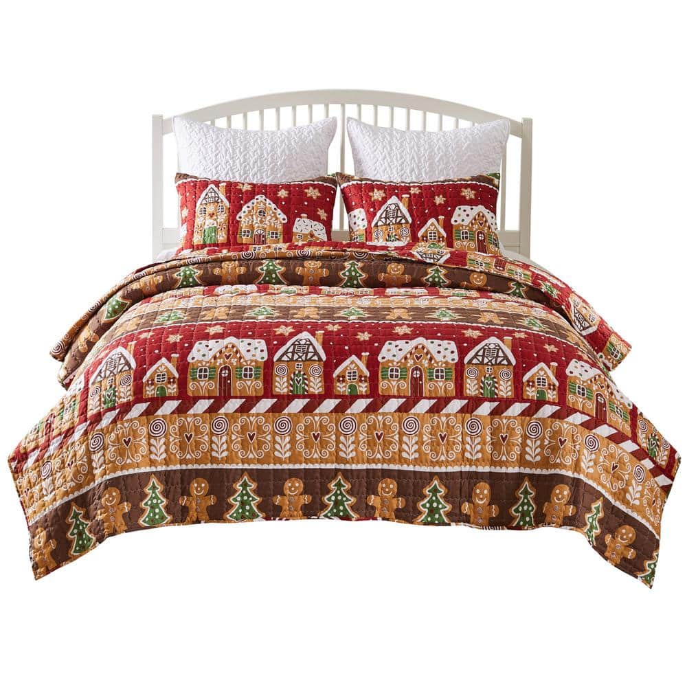 Greenland Home Fashions Gingerbread Lane Holiday Red 2-Piece Polyester ...