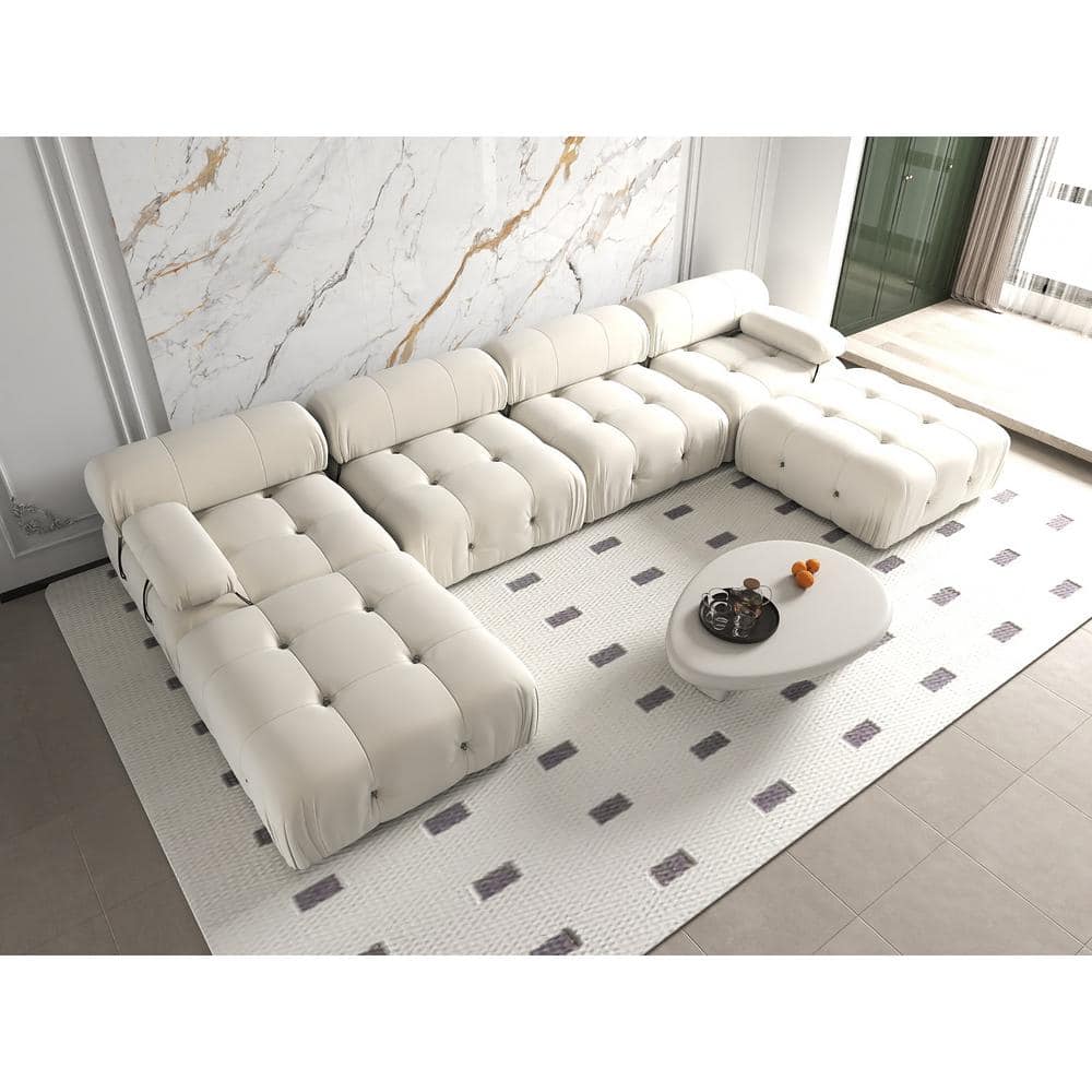 J&E Home 138.6 in. W Square Arm Velvet U Shaped Modular Free ...