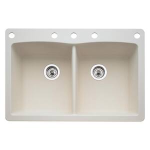 Blanco Diamond Dual-Mount Granite 33 in. 5-Hole 50/50 Double Bowl ...