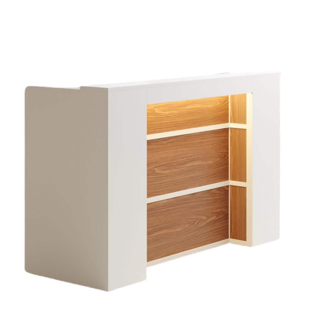 BYBLIGHT Moronia 63 in. Rectangular White and Brown Wood Podium Wooden ...