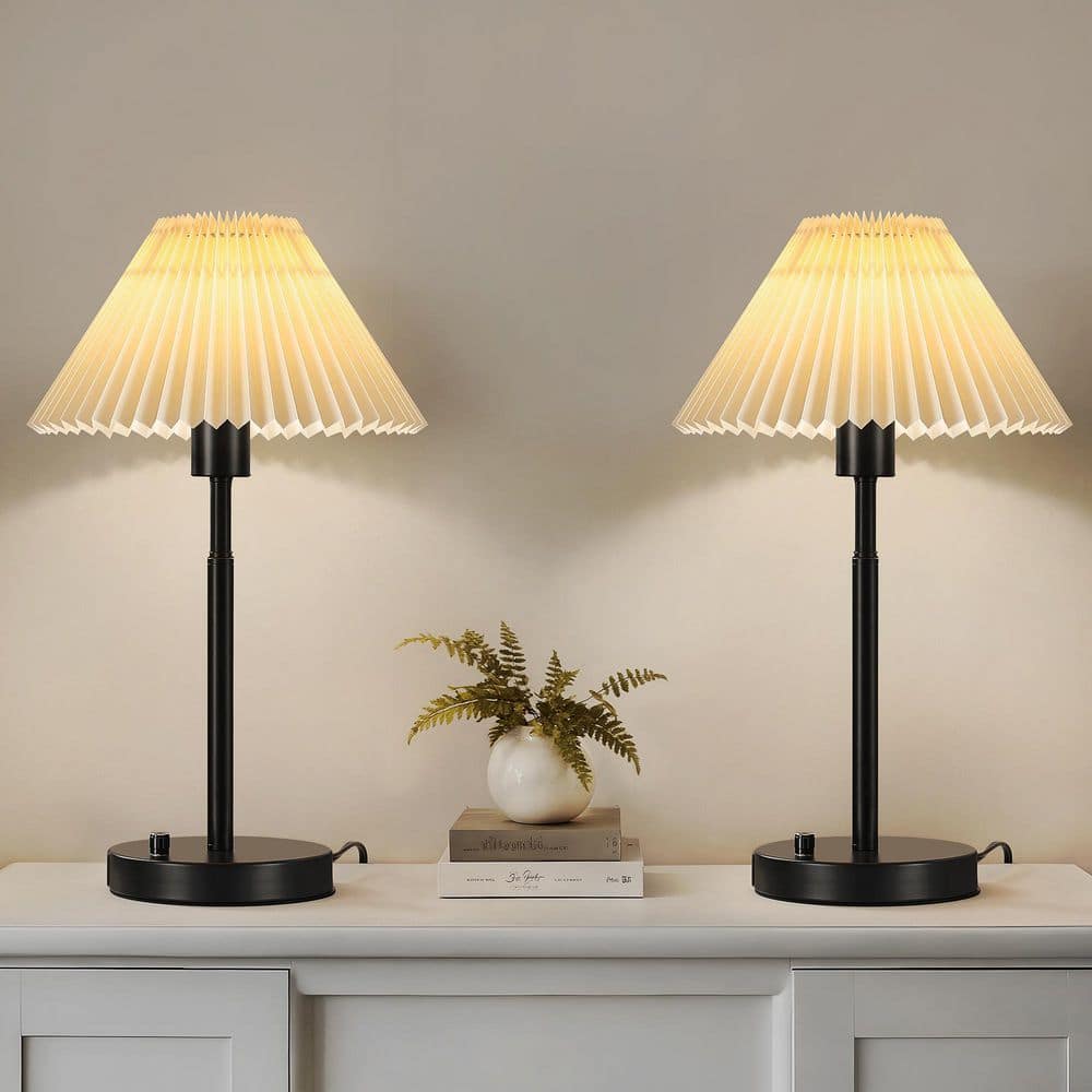 KAISITE 19 in. Modern Black Plug-in Stepless Dimming Table Lamp with ...