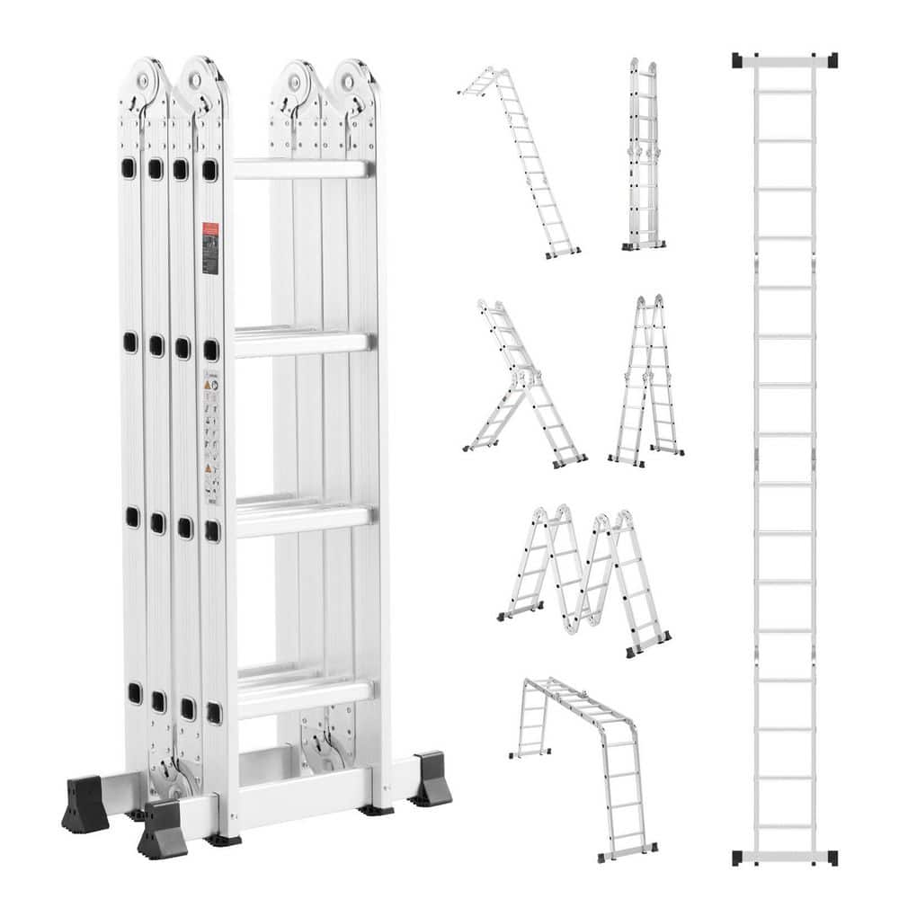 SKYSHALO Multi-Purpose Folding Ladder, 15.5 ft. Reach, Aluminium, Folding, Multi-Position, 330 ...