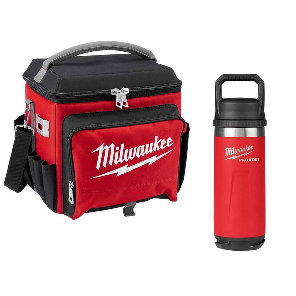 Milwaukee 21 Qt. Soft Sided Jobsite Lunch Cooler with PACKOUT Red 18 oz ...