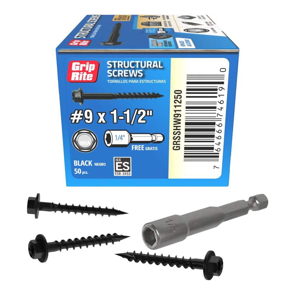 Grip-Rite #9 in. x 1-1/2 in. Dual Drive Washer Head Structural Screws ...