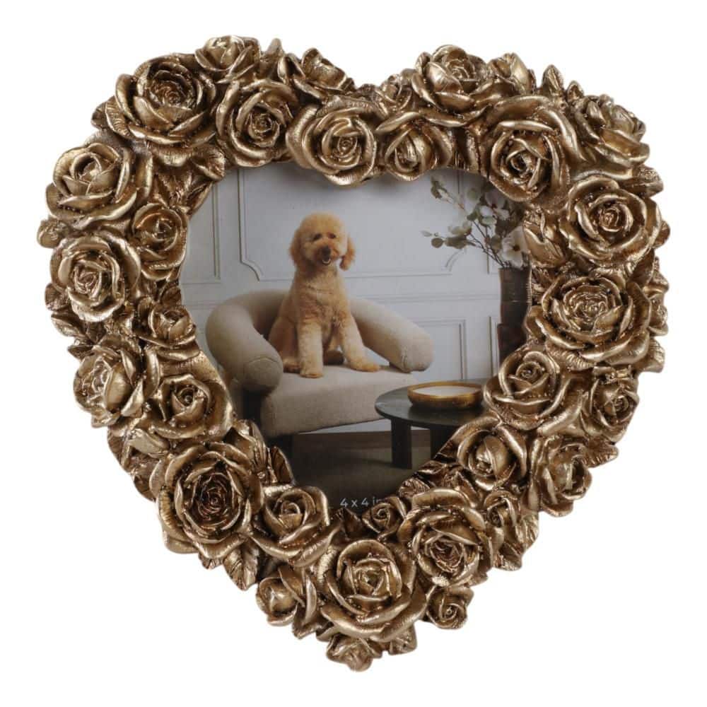 Liv & Skye Gold 4 in. x 4 in. Polyresin Rosette Heart Picture Frame ...