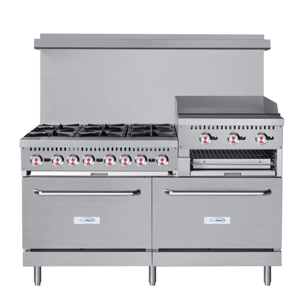 Koolmore 60 in. 6 Burner Commercial Double Oven Gas Range with 24 in ...
