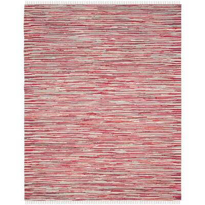 SAFAVIEH Rag Rug Red/Multi 2 ft. x 7 ft. Distress Striped Runner Rug ...