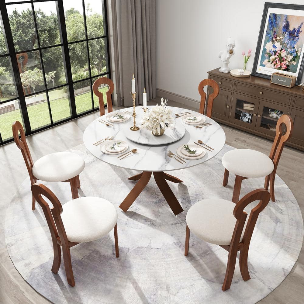 Magic Home 53.15 in. White Lazy Susan Round Sintered Stone Tabletop ...