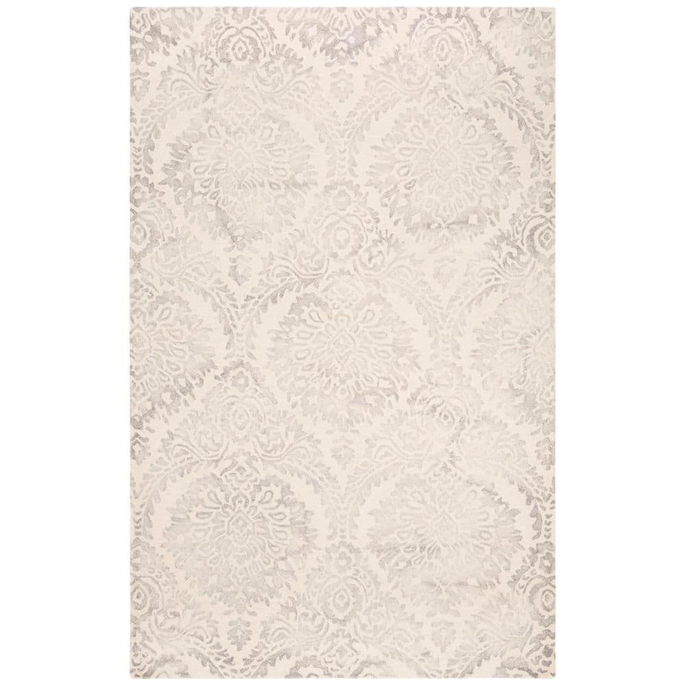 SAFAVIEH Dip Dye 5 ft. x 8 ft. Silver/Ivory Geometric Ornate Area Rug ...