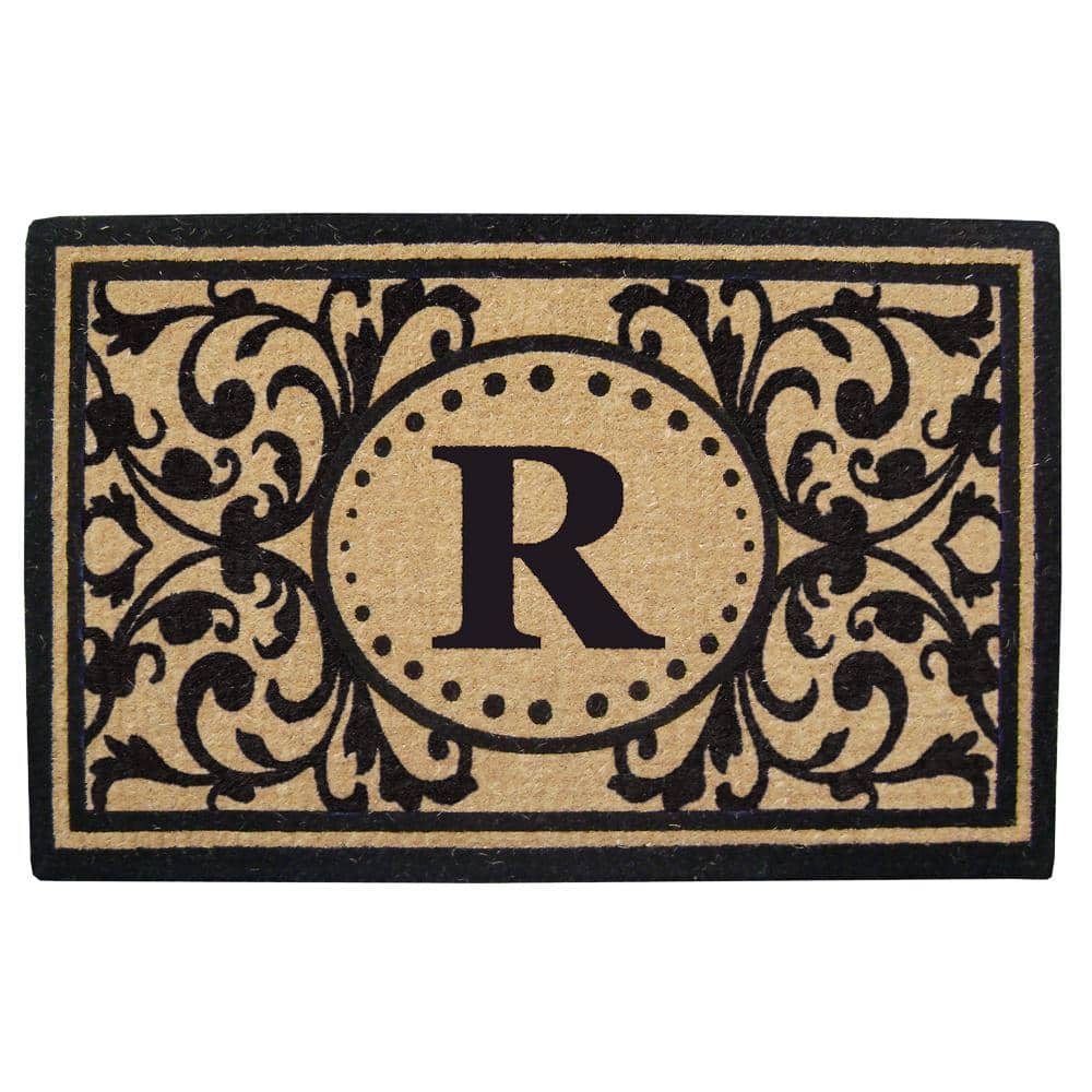 Nedia Home Heavy Duty Black 30 in. x 48 in. Coir Heritage Monogrammed R ...