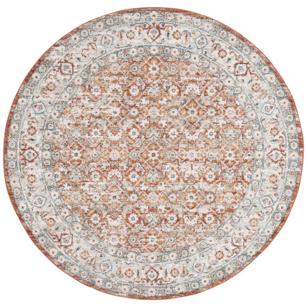 SAFAVIEH Avalon 7 ft. x 7 ft. Rust/Gray Ornate Distressed Floral Round ...