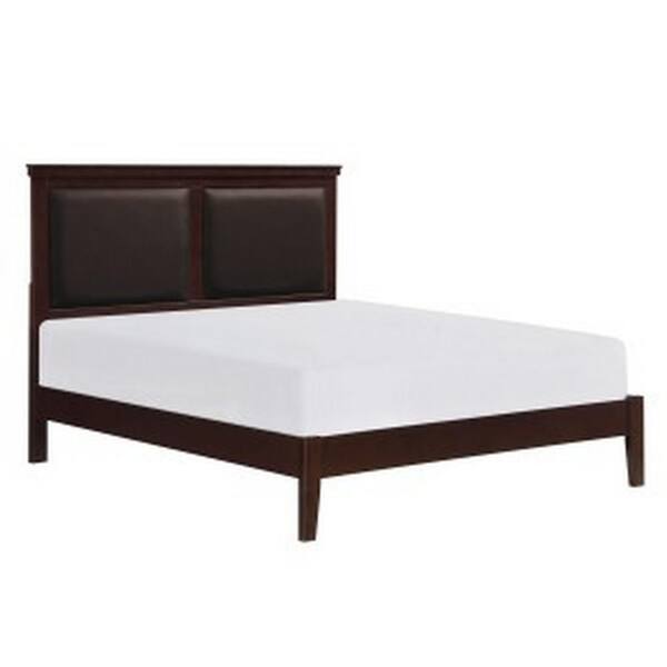 Benjara Modern Brown Wood Frame Queen Panel Bed with Padded Dual ...