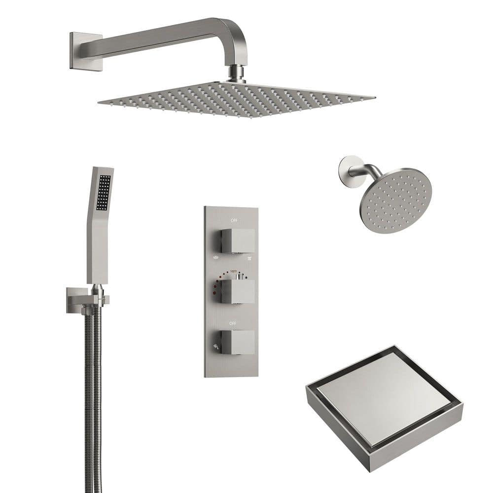 EVERSTEIN 5-Spray Square 12 in. and 6 in. Dual Shower Head with ...