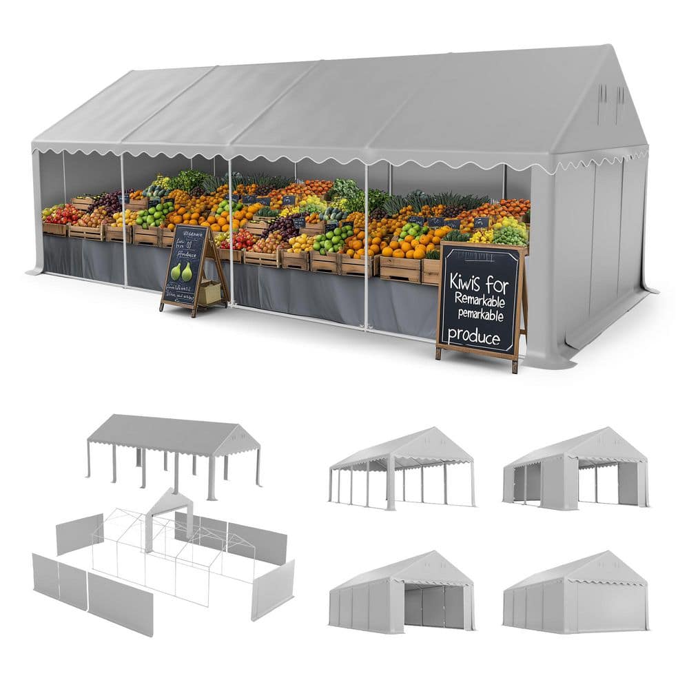 PHI VILLA 13 ft. x 26 ft. Outdoor Canopy Party Tent in Gray with ...