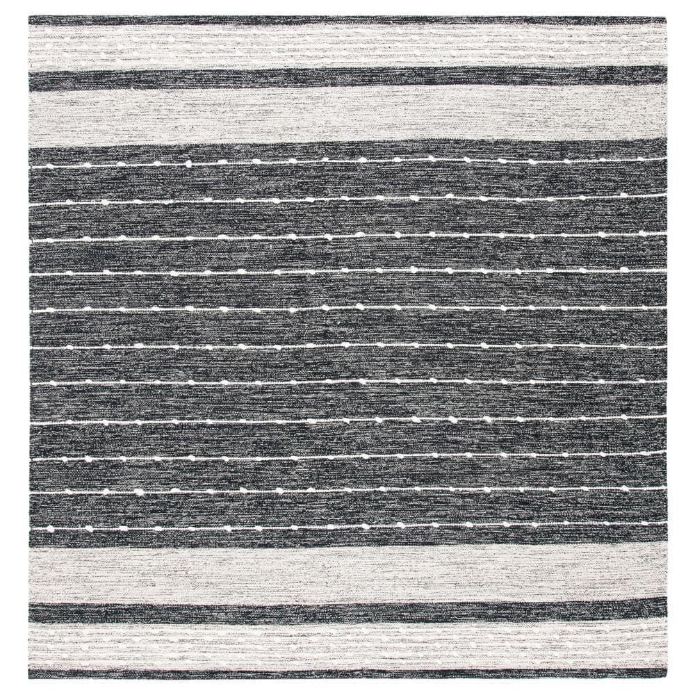 SAFAVIEH Striped Kilim Black Ivory 5 ft. x 5 ft. Striped Square Area ...