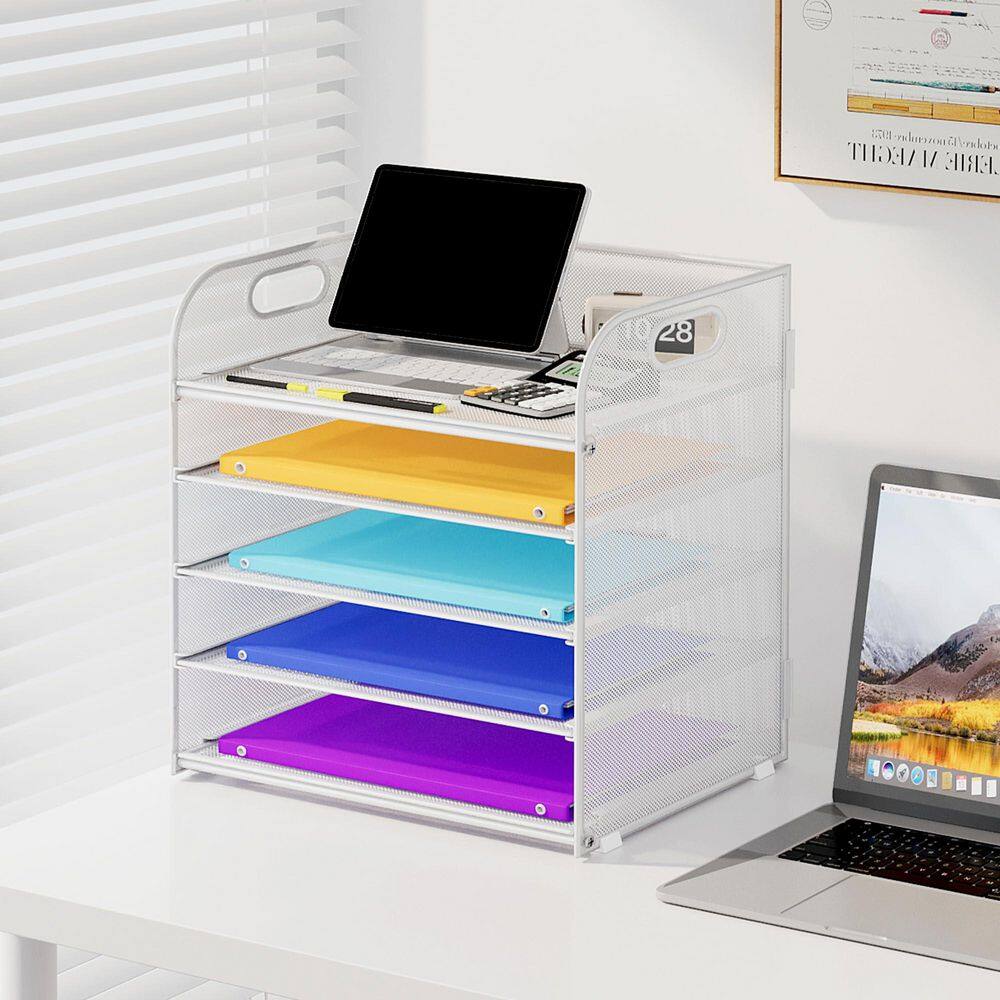 13.5 in. x 12.6 in. 5 Tier Paper Organizer with Handle, Metal Mesh Desk ...