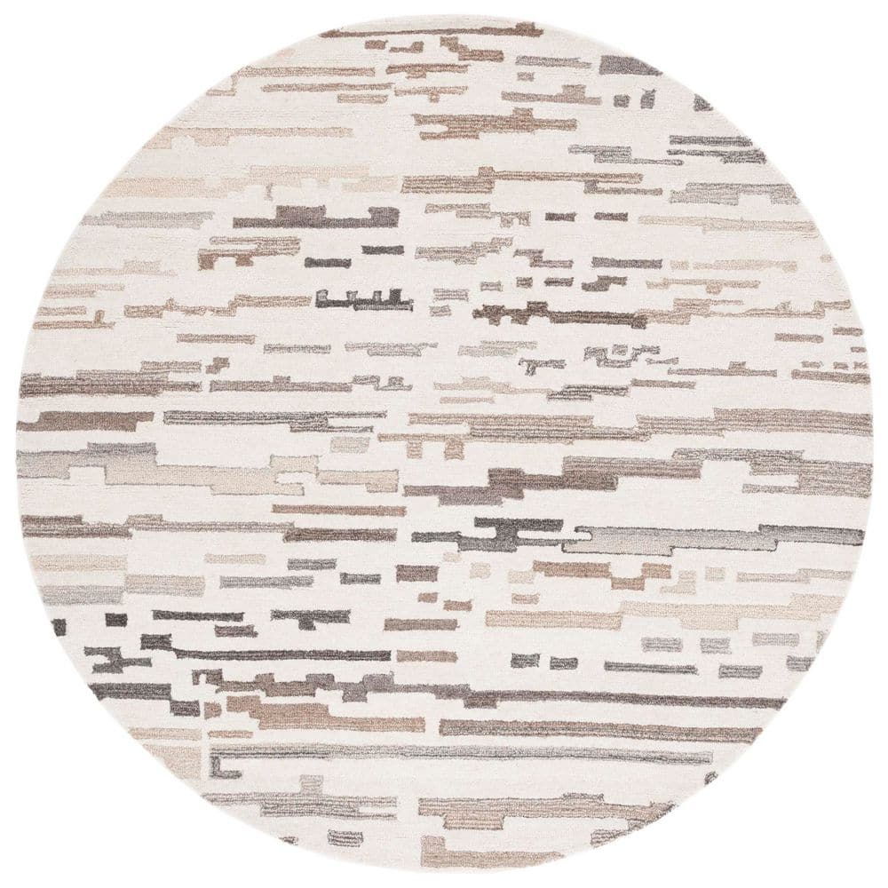SAFAVIEH Ebony 6 ft. x 6 ft. Ivory/Gray Geometric Abstract Round Area ...